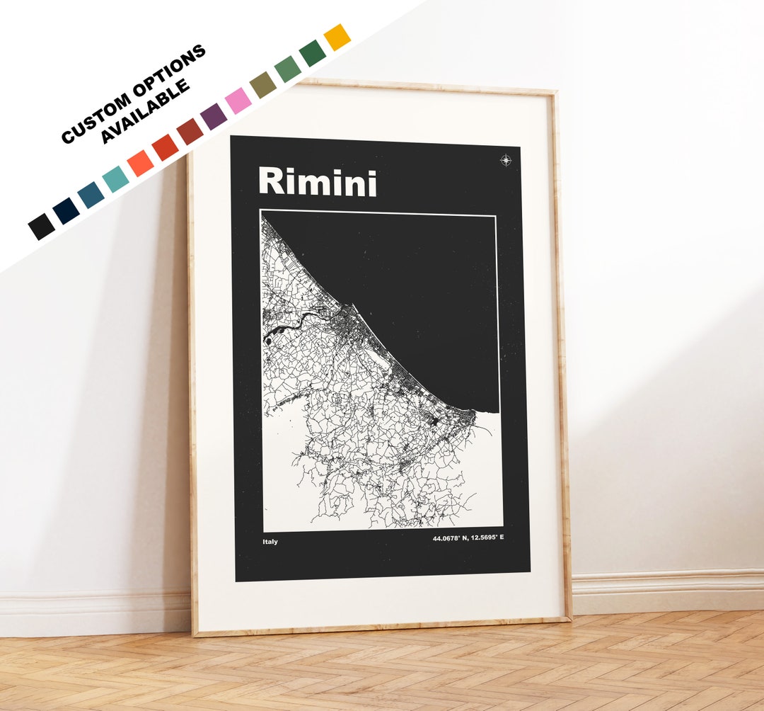 Rimini Map Print - Custom Options/colours Available - Prints or Framed ...