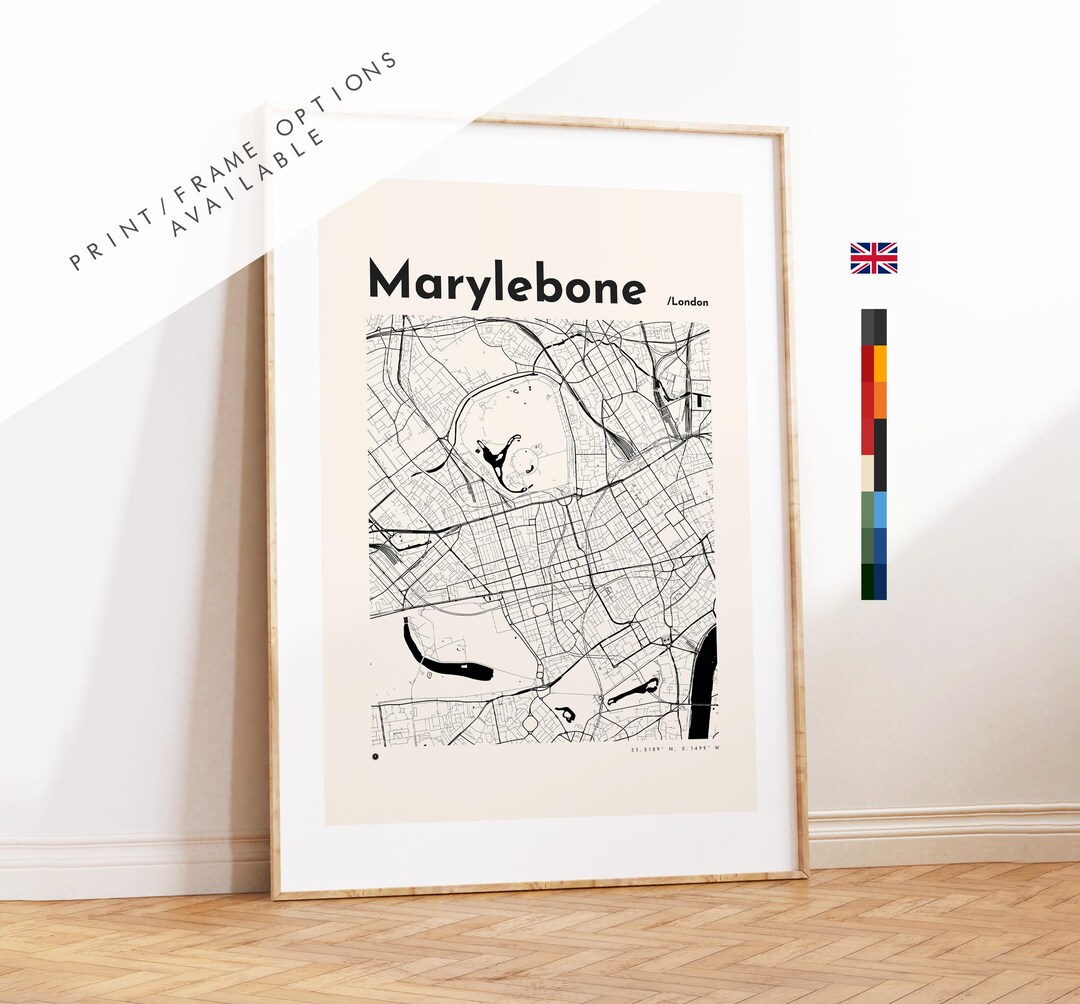 Marylebone Map Print - Custom Options/colours Available - Prints or ...