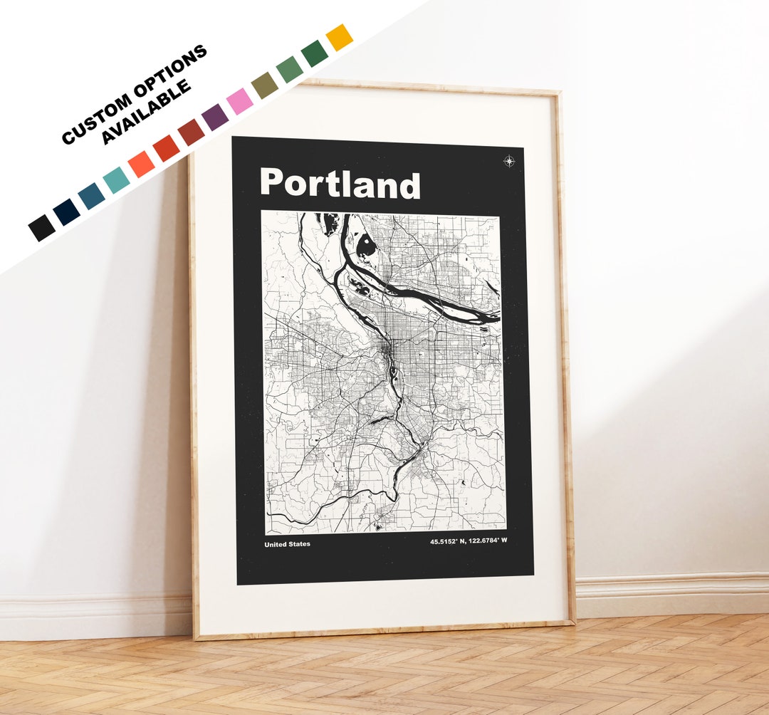 Portland Map Print - Custom Options/colours Available - Prints or ...