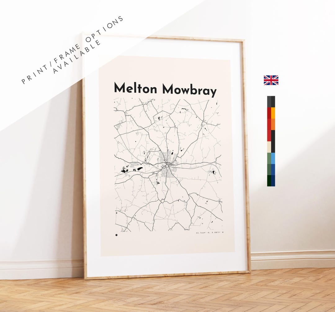 Melton Mowbray Map Print - Custom Options/colours Available - Prints or ...