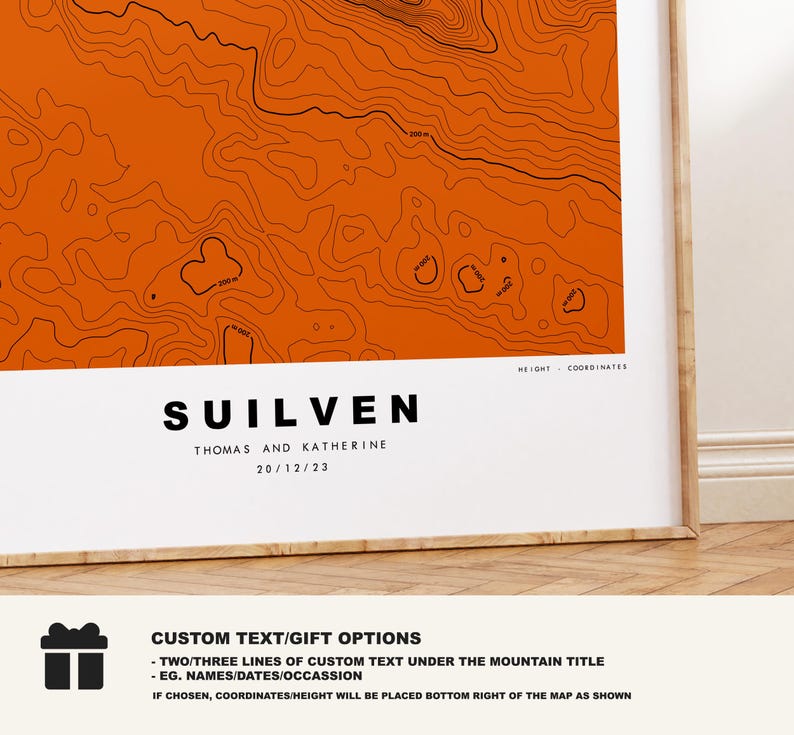Suilven Print - Contour Map - Suilven Poster - Scotland - Topographic ...