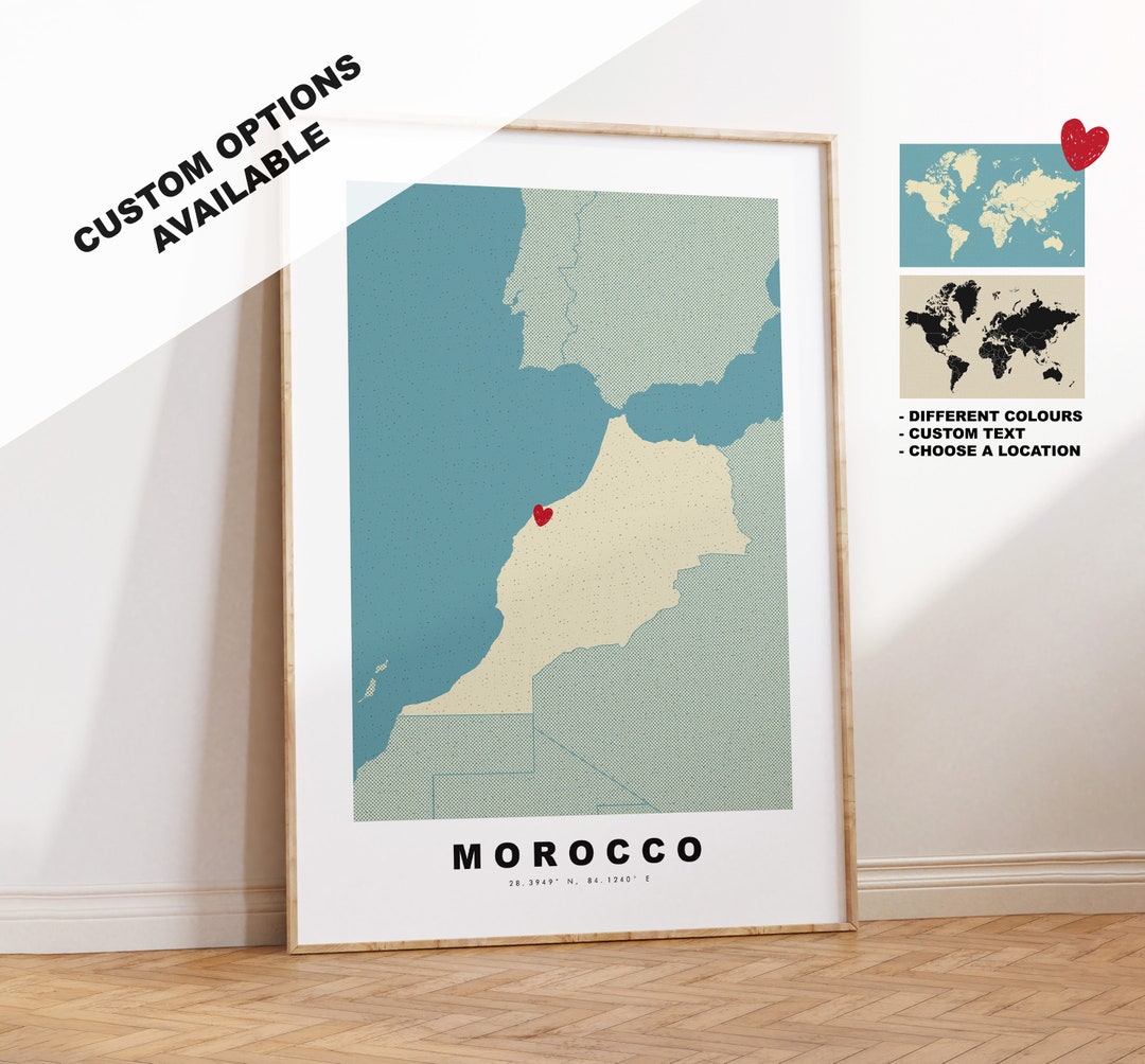 Morocco Map Print - Personalised Map Gift - Framed or Canvas Options ...