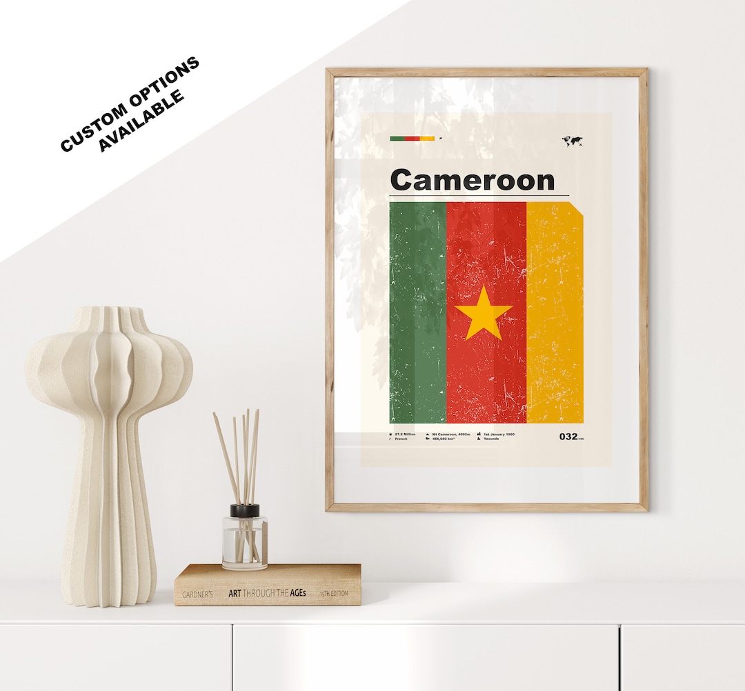 Cameroon Flag Print - Flag Poster - Mid Century Modern - Custom Options ...