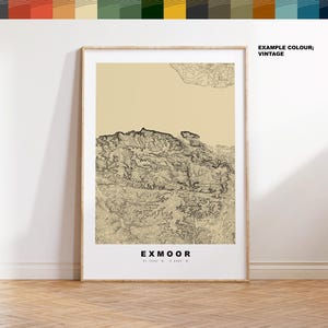 Exmoor Print - Contour Map - Exmoor Map - Devon - UK County Tops and ...