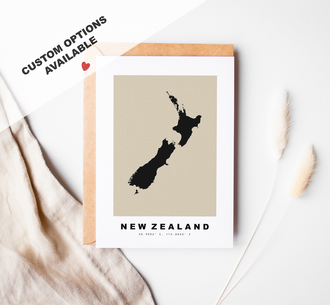 New Zealand Custom Greeting Card - Kraft Envelope Included - Custom ...