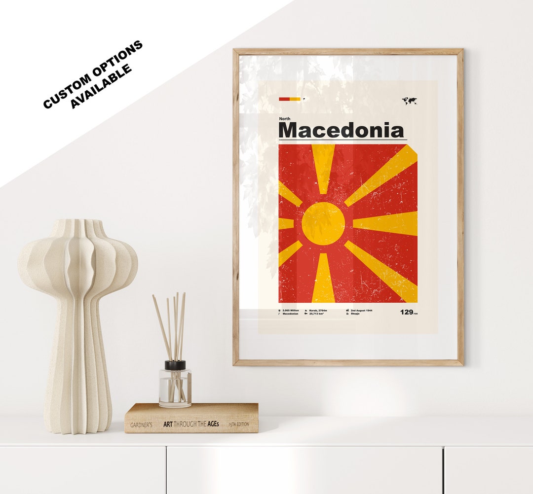 North Macedonia Flag Print - Flag Poster - Mid Century Modern - Custom ...
