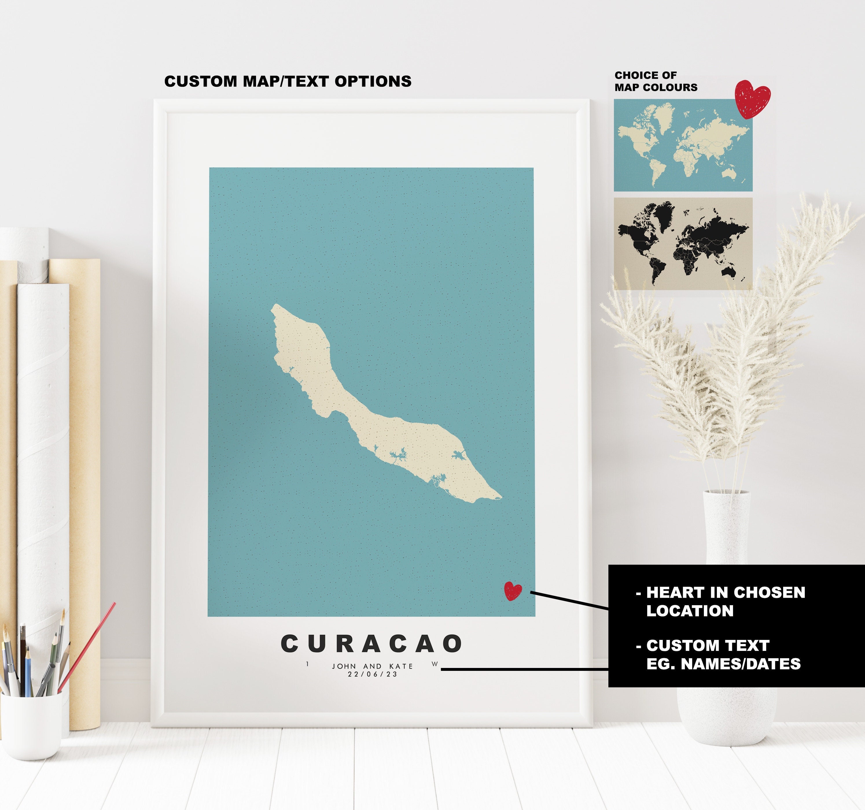 Curacao Print - Custom Map Print - Personalised Text Gift Options ...