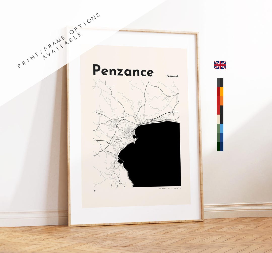 Penzance Map Print - Custom Options/colours Available - Prints or ...