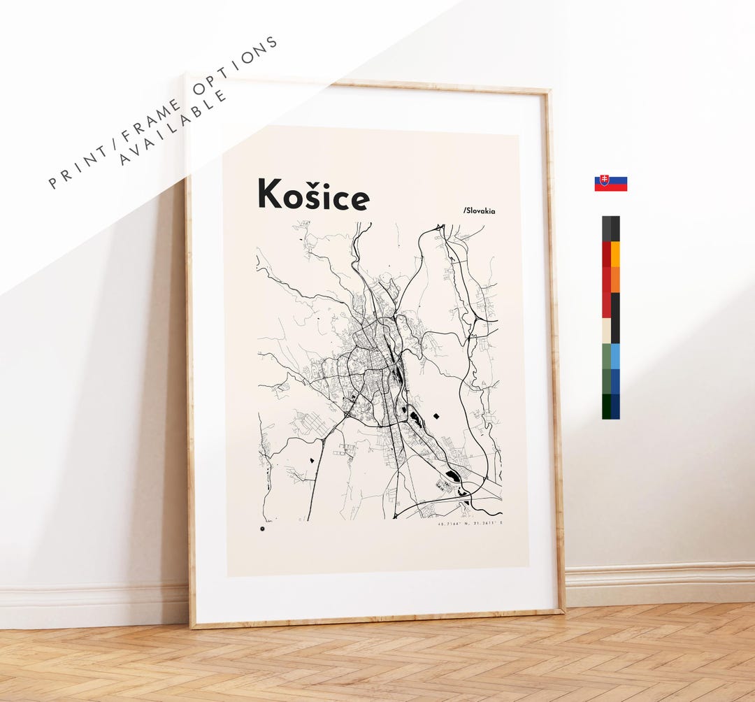 Kosice Map Print - Custom Options/colours Available - Prints or Framed ...