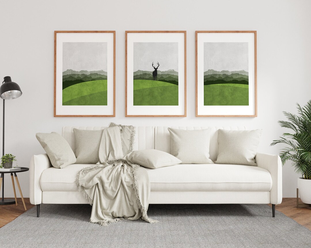 Scandinavian Panoramic Style Print Set of Three - Stag in the Woods ...