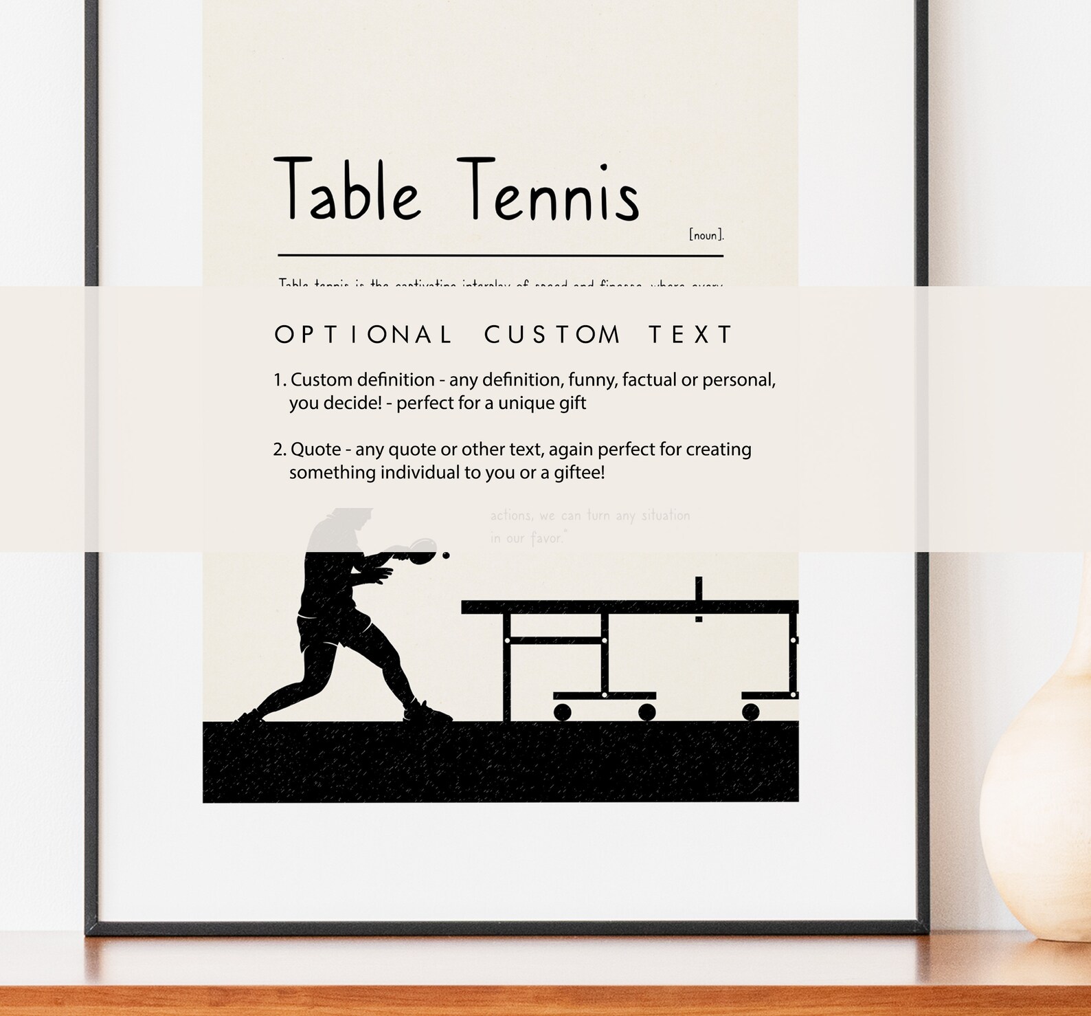 Table Tennis Definition Print - Custom Text/quote Options - Customised ...