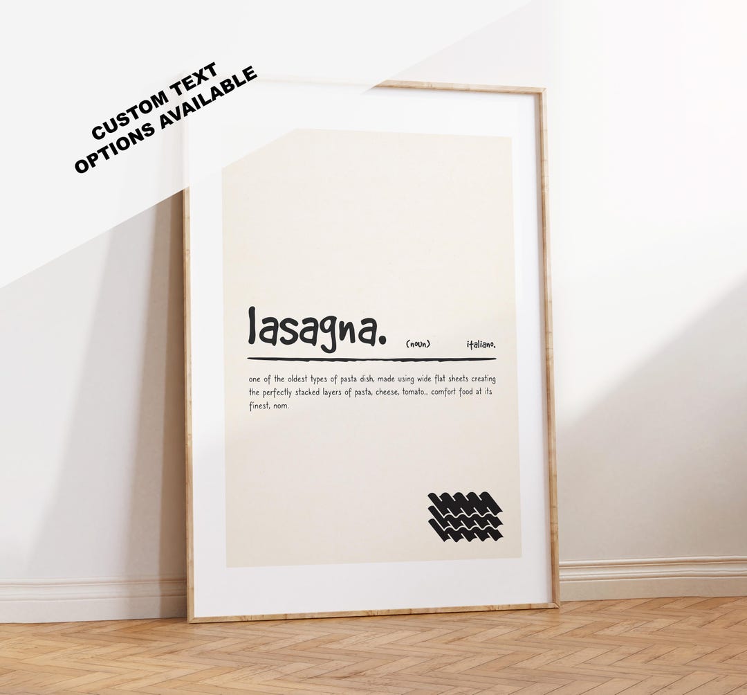 Lasagna Print - Lasagna Definition Print - Italian Kitchen Wall Print ...