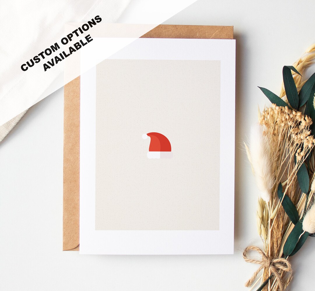 Santa Hat Card - Minimalist Santa Hat Card - Christmas Card - Blank ...