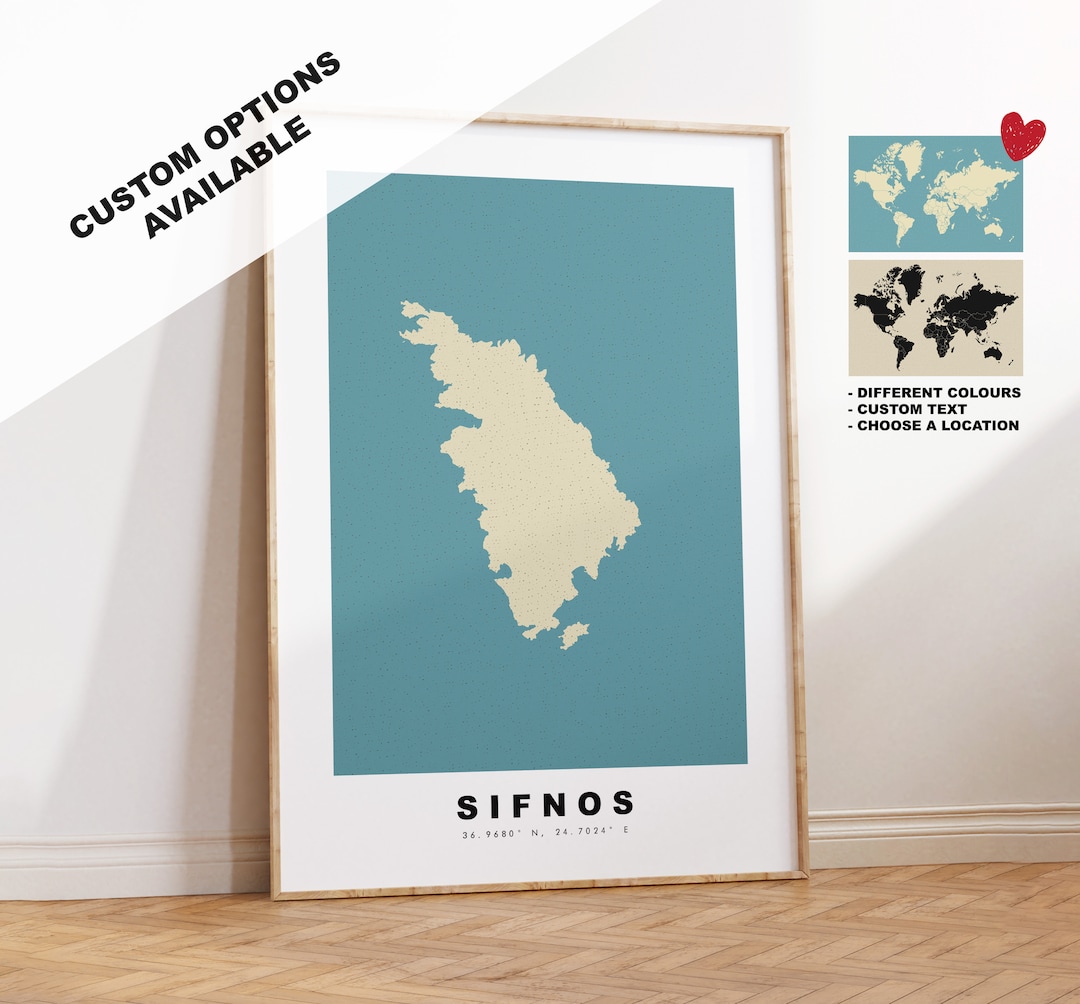 Sifnos Map Print - Personalised Map Gift - Framed or Canvas Options ...