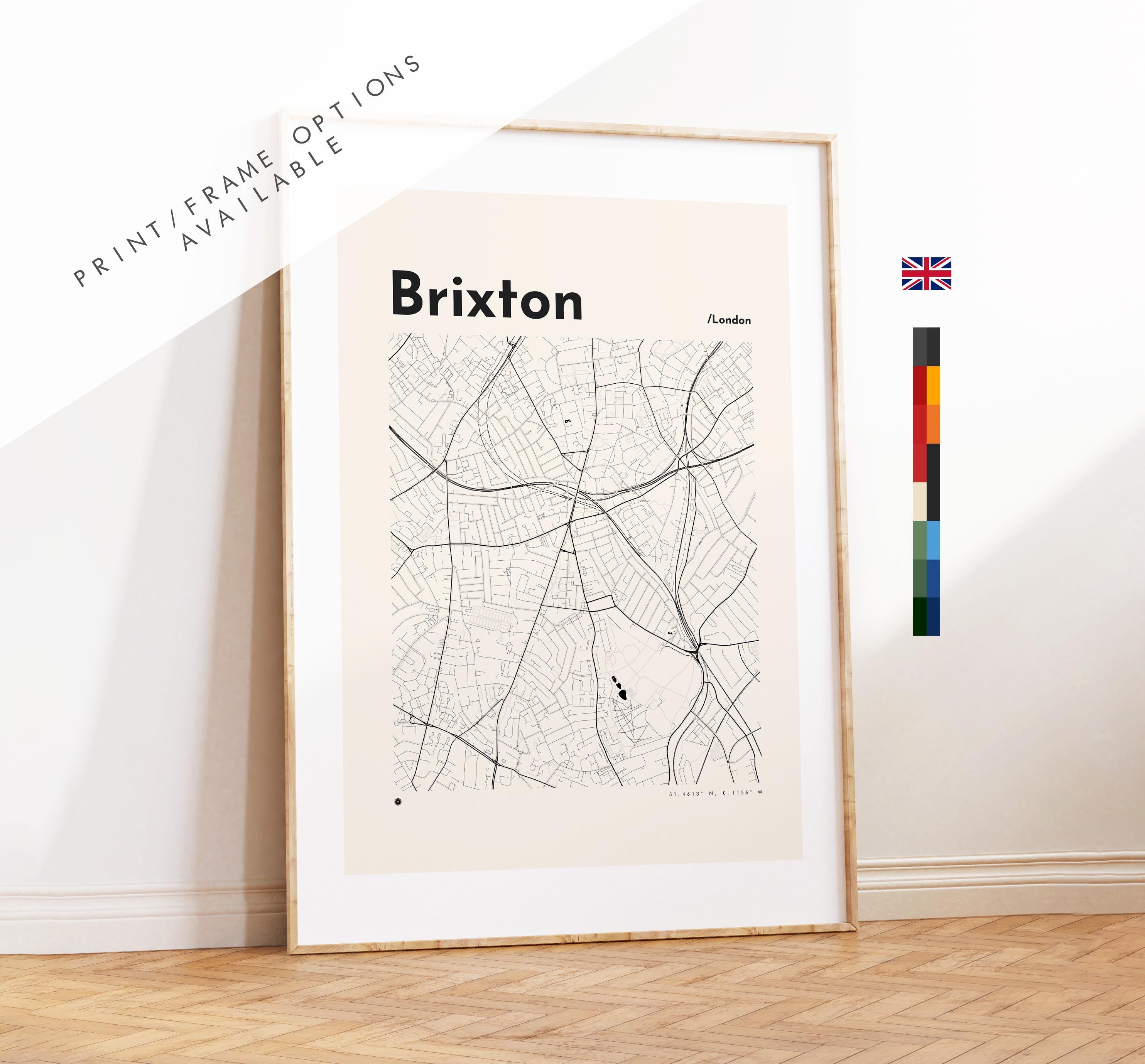 Brixton Map Print - Custom Options/colours Available - Prints or Framed ...
