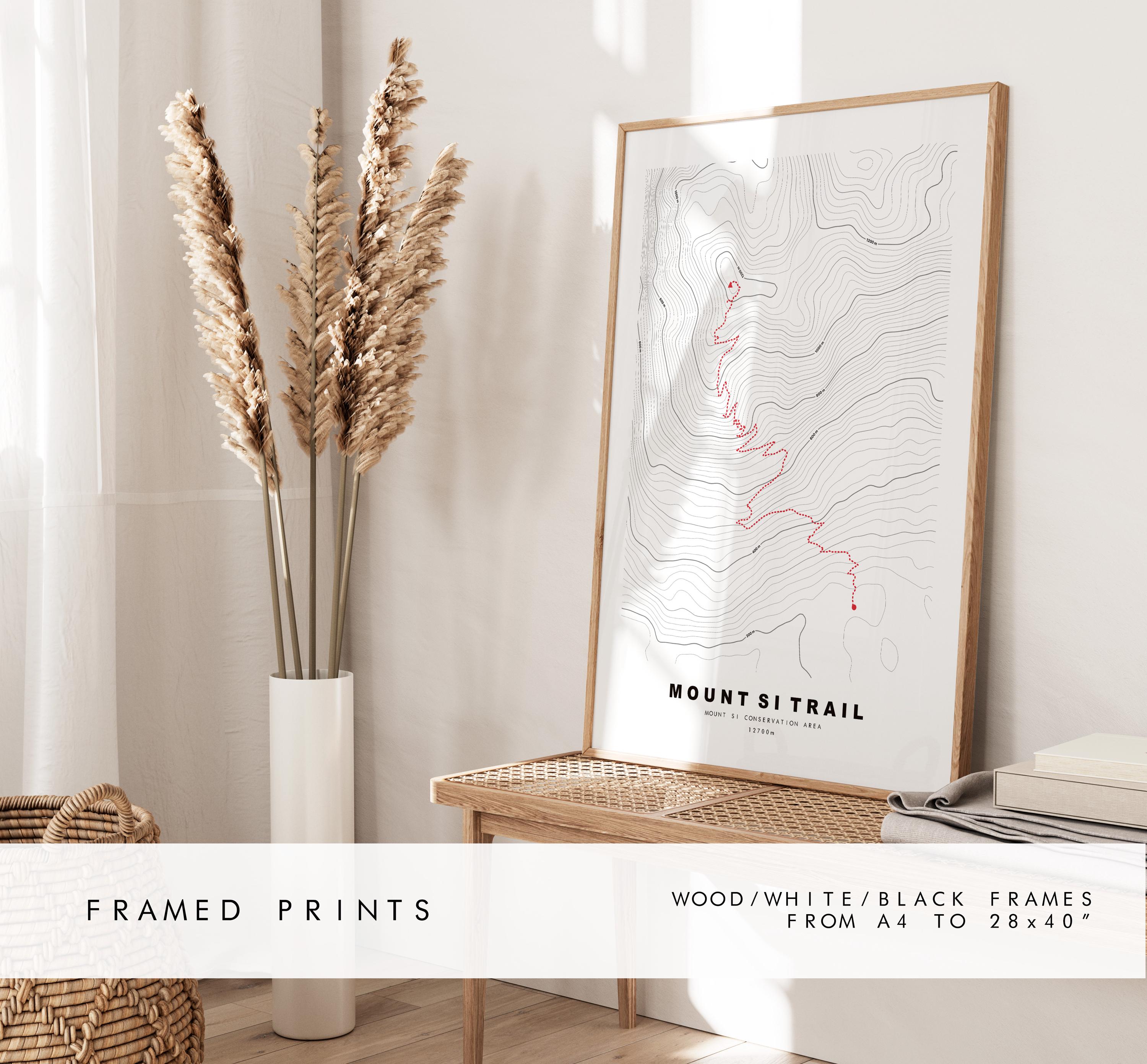 Mount Si Trail Map Print - Trail and Contour Map - Topography - Contour ...