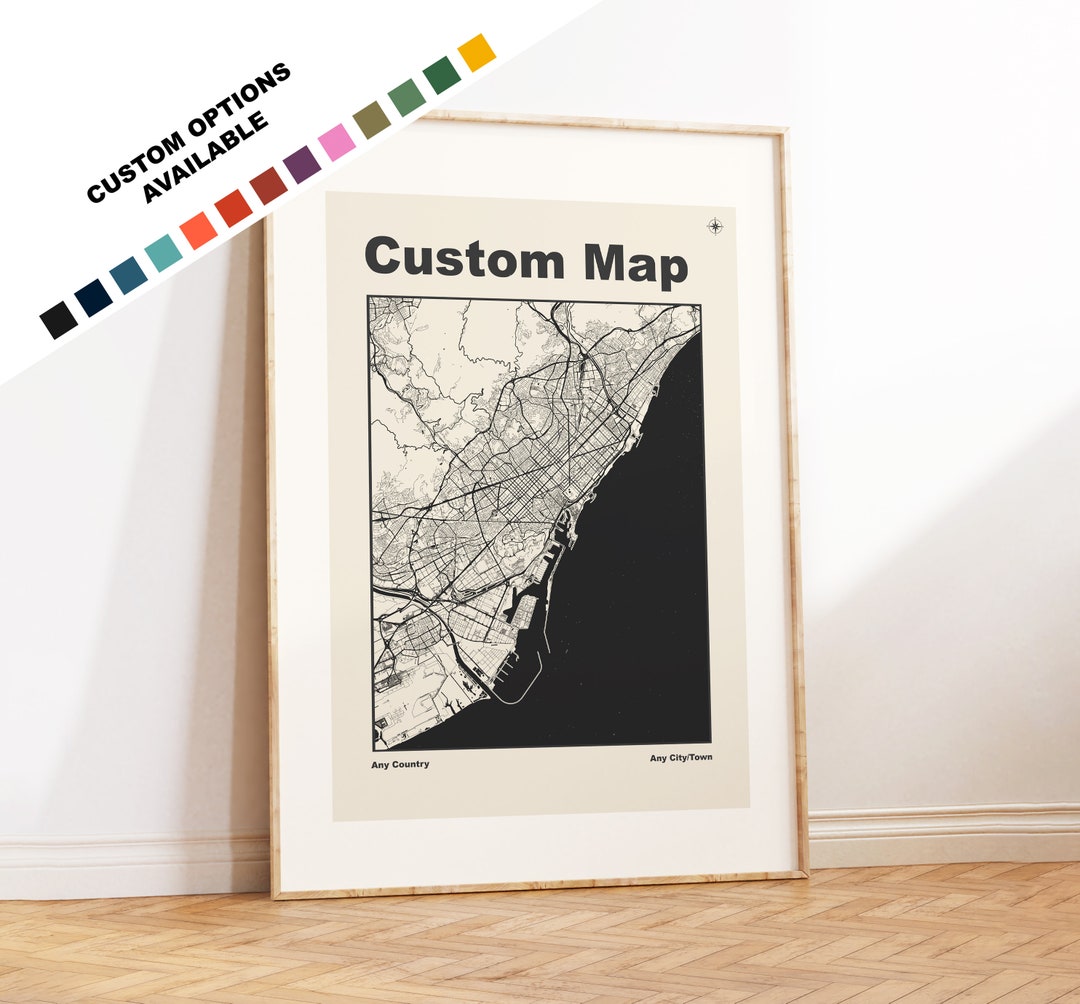 Custom Map Print - 18 Colour Options - Custom Text for Gift - Choose ...