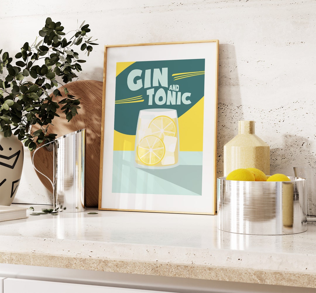Gin and Tonic Print - Kitchen Wall Art - G&T Cocktail Poster - Retro ...