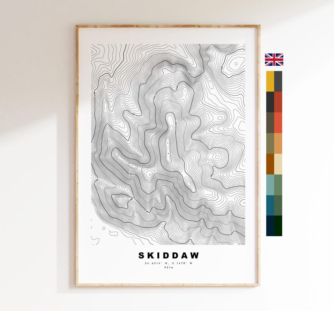 Skiddaw Print - Contour Map - Skiddaw Poster - Lake District ...
