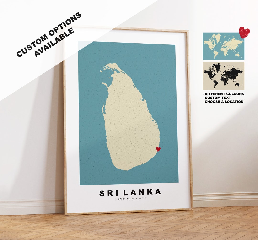 Sri Lanka Map Print - Personalised Map Gift - Framed or Canvas Options ...