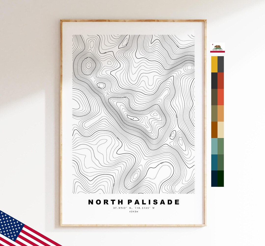 North Palisade Map Print - Contour Map Print - Topographic Map - Poster ...