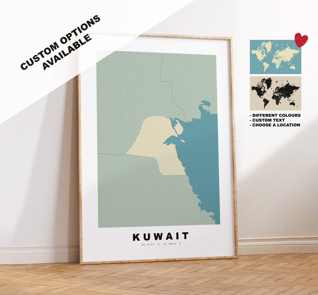 Kuwait Map Print - Personalised Map Gift - Framed or Canvas Options ...