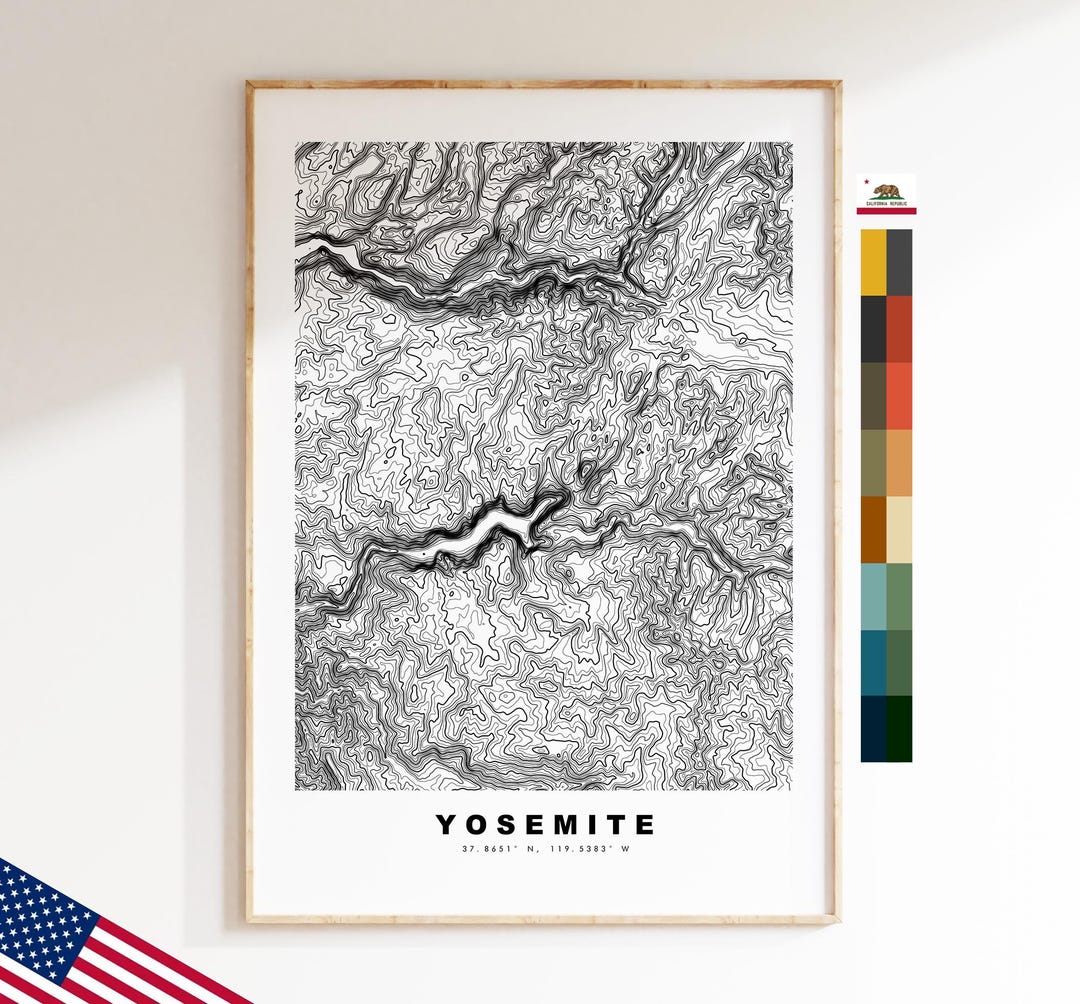 Yosemite Map Print - Contour Map Print - Topographic Map - Poster ...