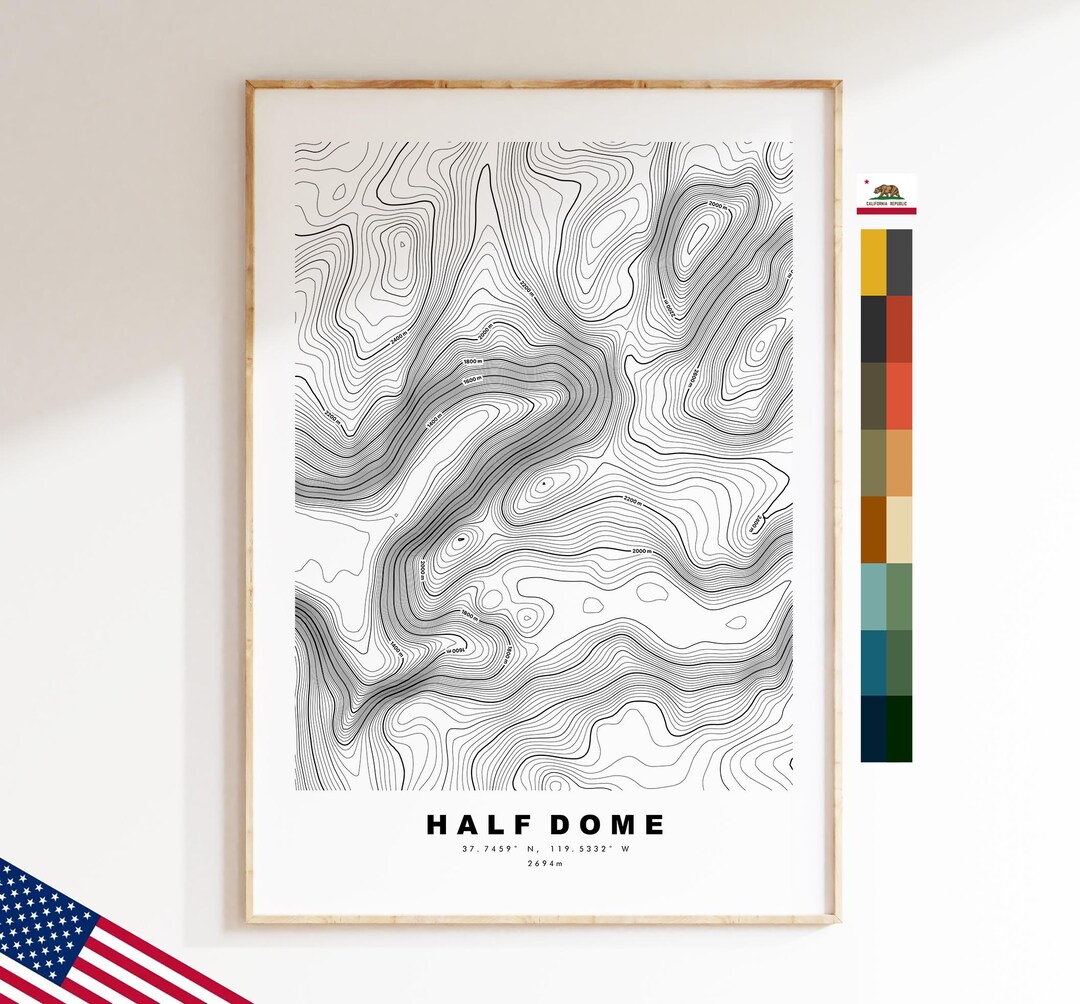 Half Dome Map Print - Contour Map Print - Topographic Map - Poster ...
