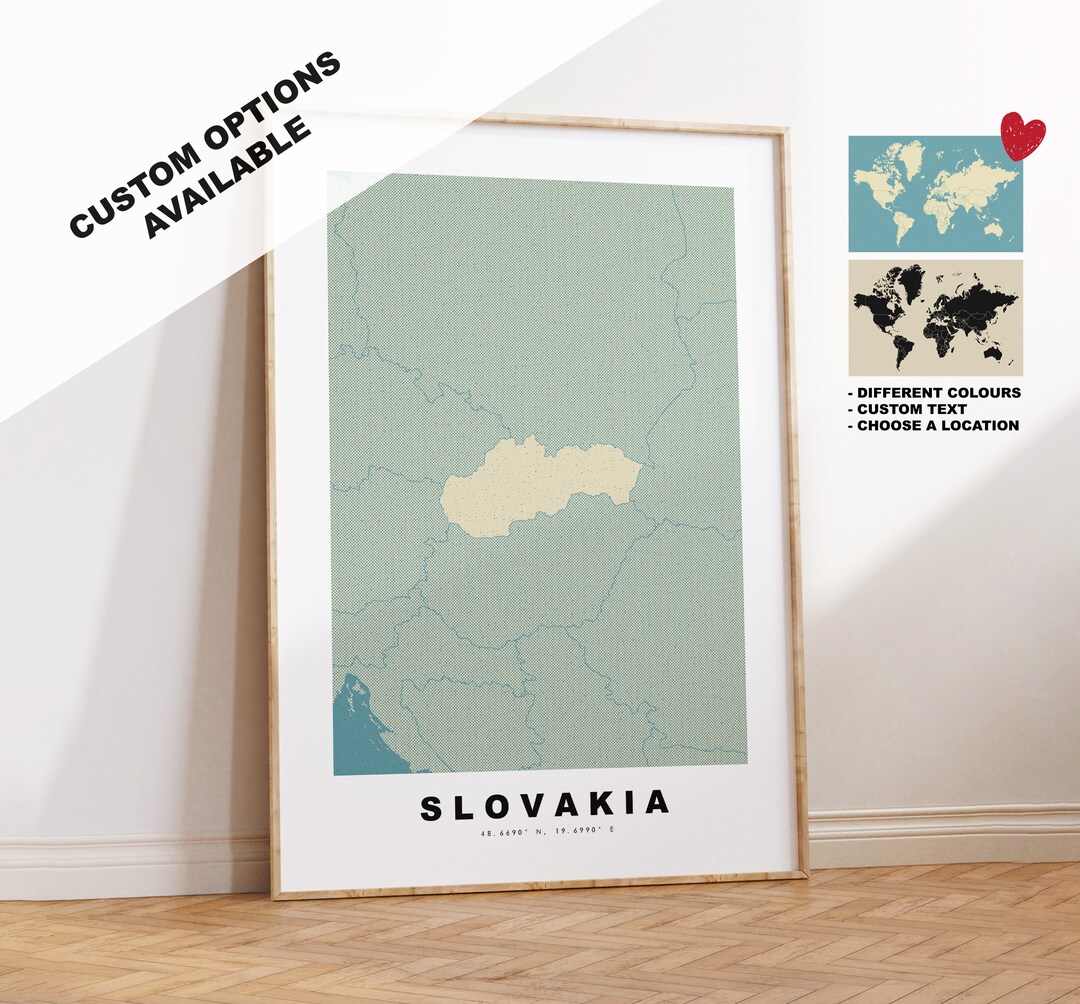 Slovakia Map Print - Personalised Map Gift - Framed or Canvas Options ...