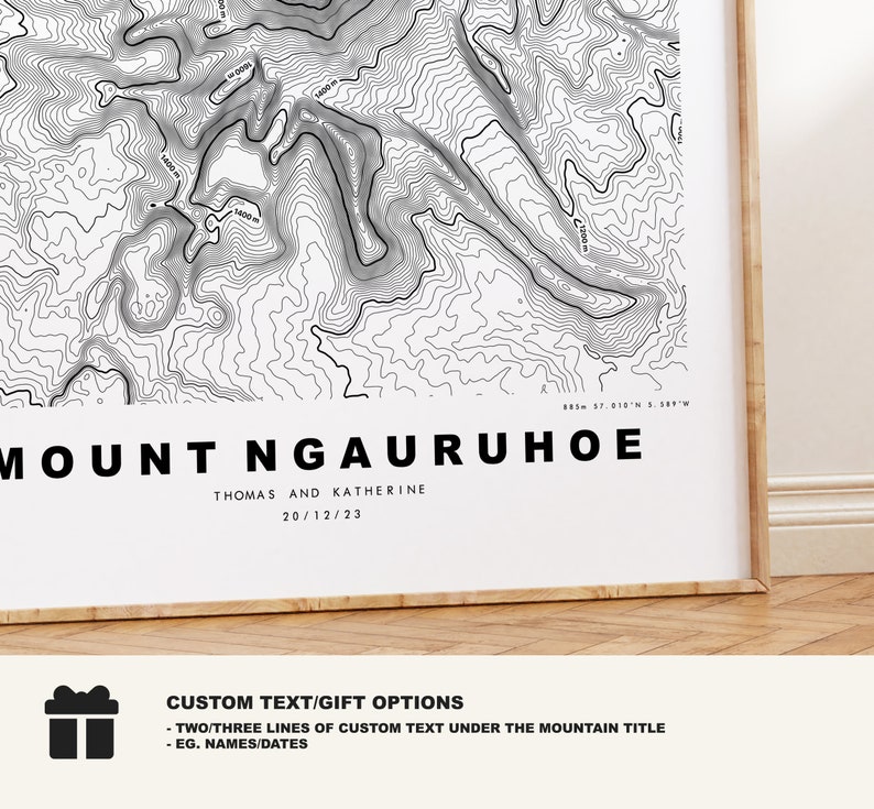 Mount Ngauruhoe Print - Contour Map - Topographic Map - Print - Poster ...