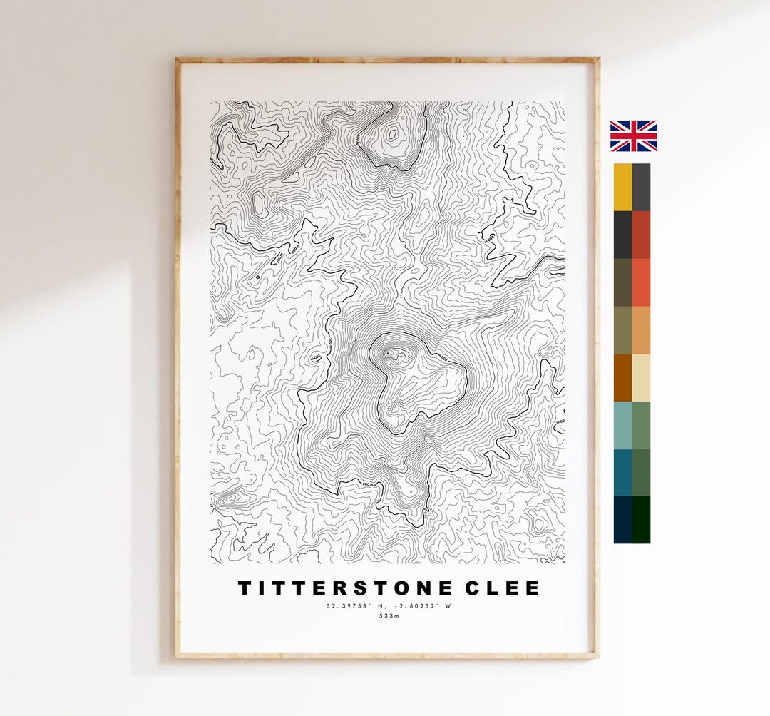 Titterstone Clee Print - Contour Map - Titterstone Clee Map ...