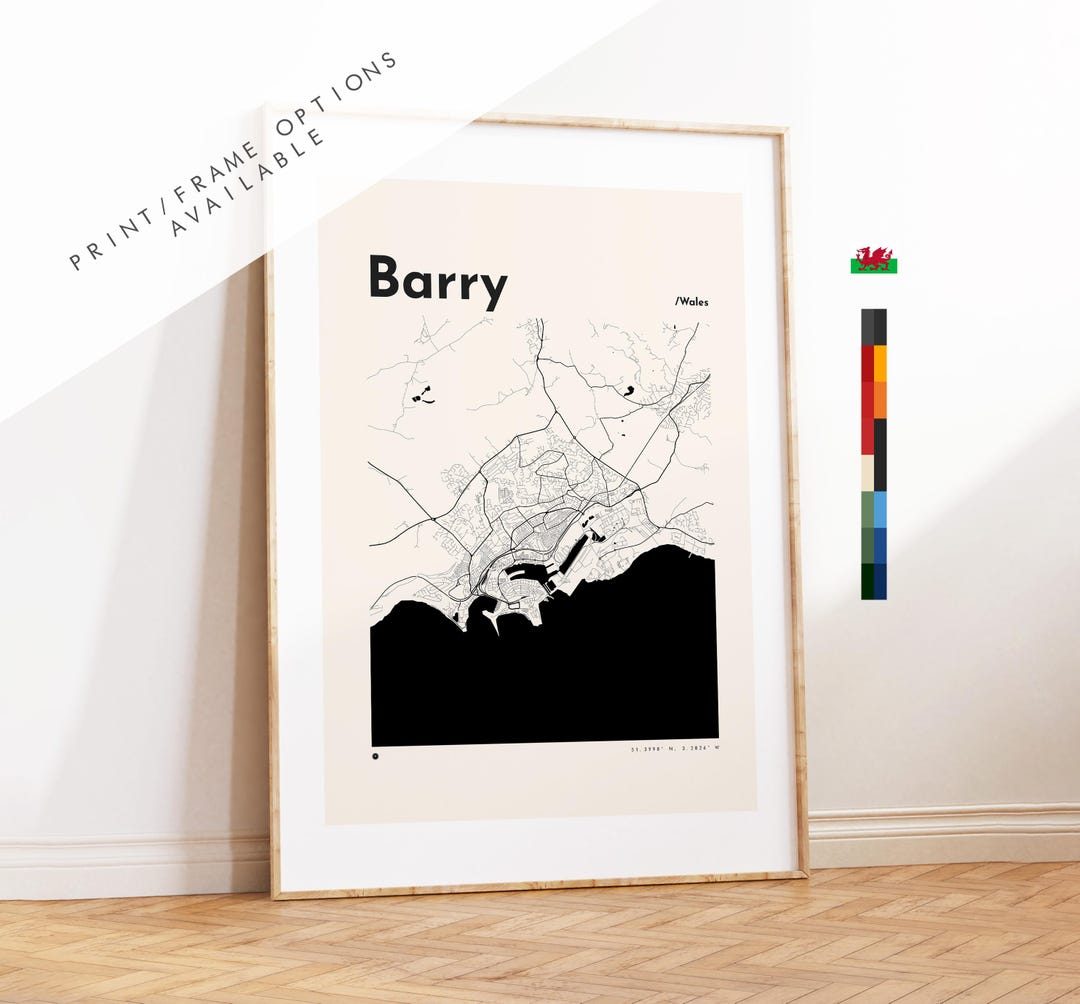 Barry Map Print - Custom Options/colours Available - Prints or Framed ...