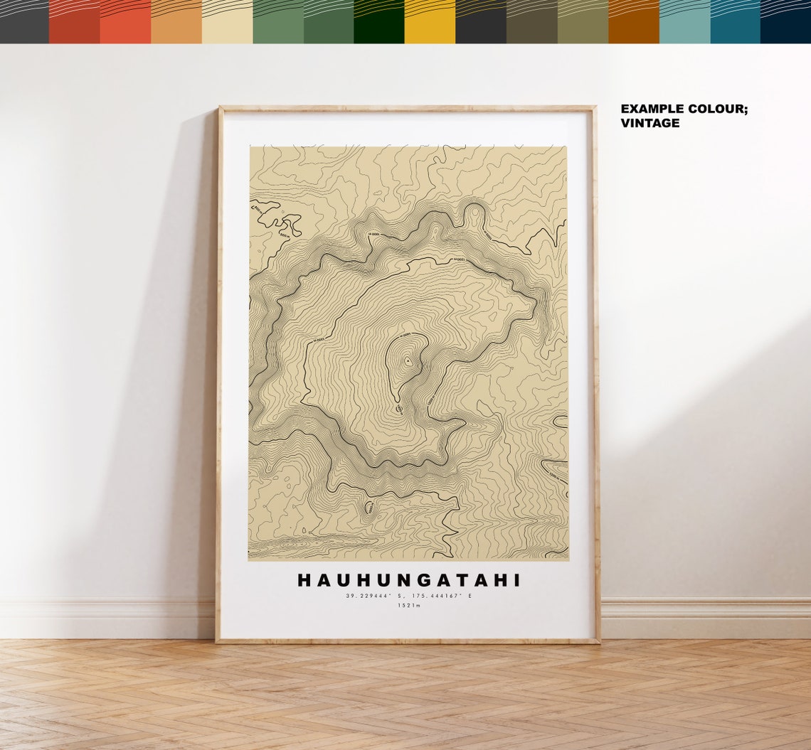 Hauhungatahi Print - Contour Map - Topographic Map - Print - Poster ...