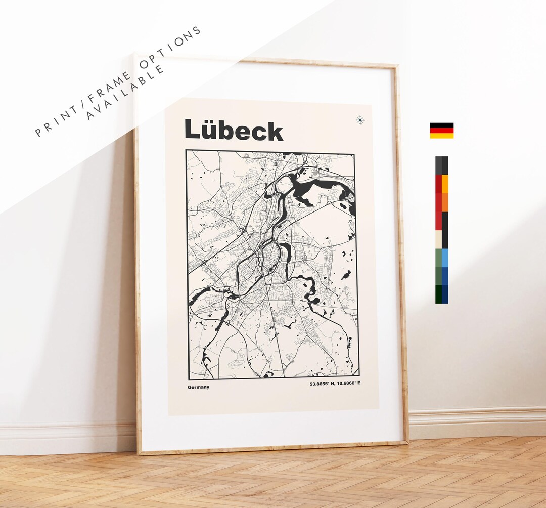 Lubeck Map Print - Lübeck City Map - Germany - Prints or Framed Prints ...