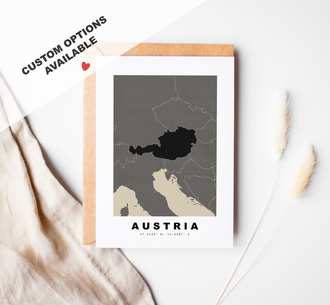 Austria Custom Greeting Card - Kraft Envelope Included - Custom Text ...