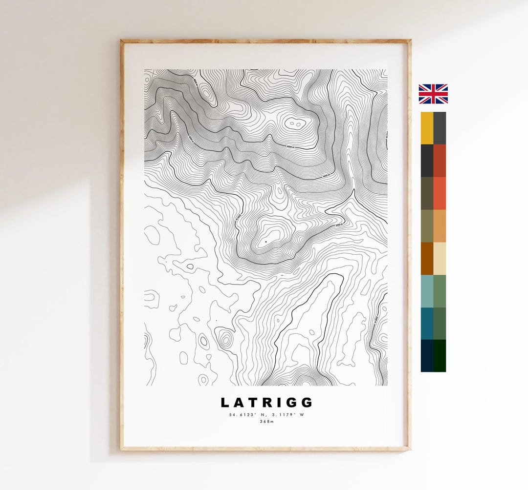 Latrigg Print - Contour Map - Latrigg Lake District Map - Lake District ...
