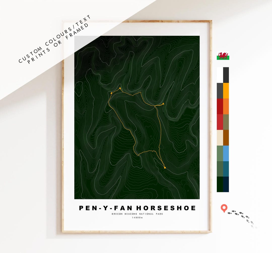 Pen-y-fan Horseshoe Trail Map Print - Pen Y Fan - Trail and Contour Map ...