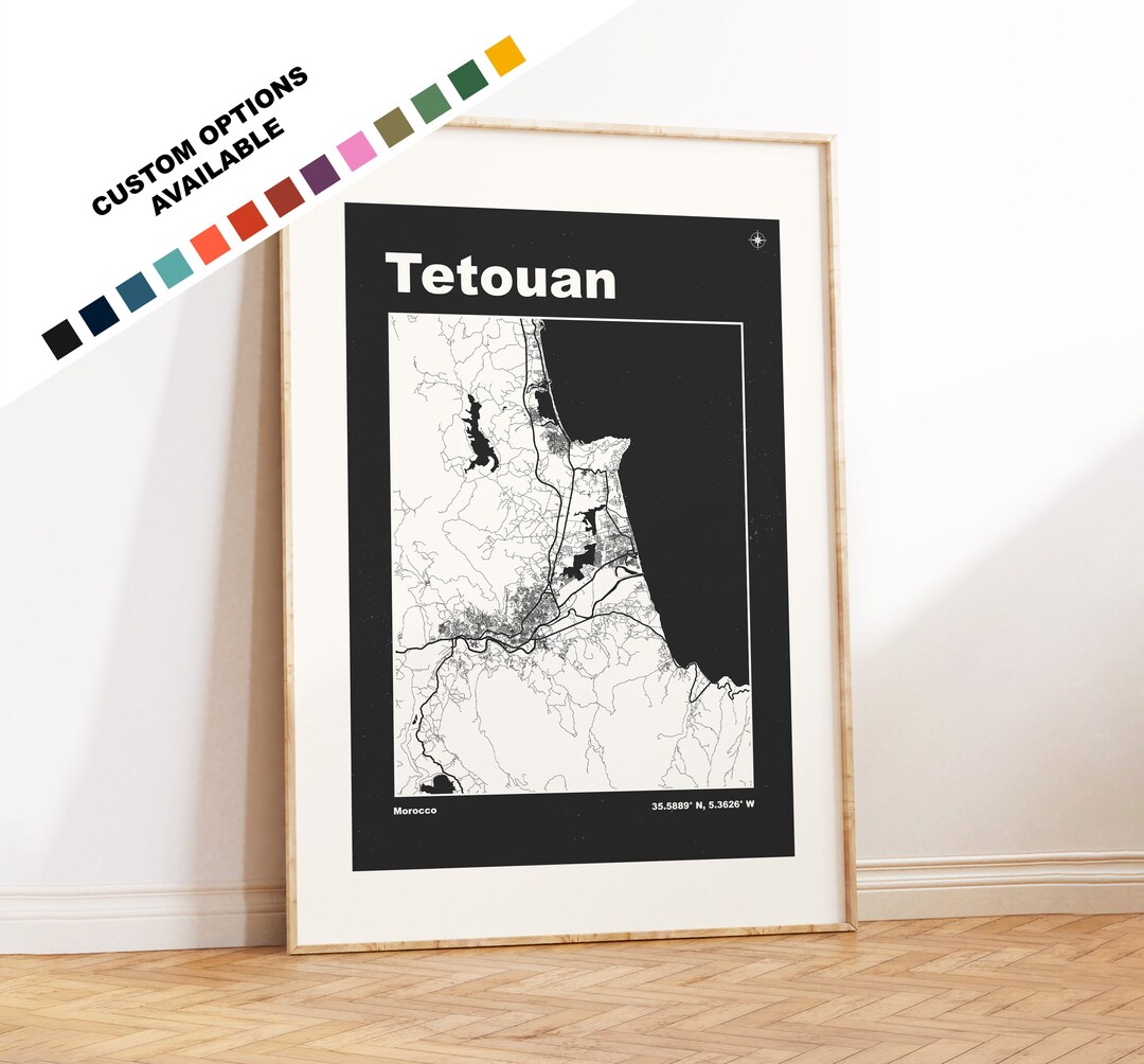 Tetouan Map Print - Custom Options/colours Available - Prints or Framed ...