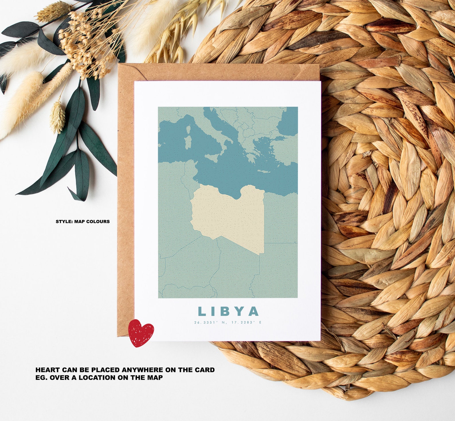 Libya Custom Greeting Card - Kraft Envelope Included - Custom Text ...