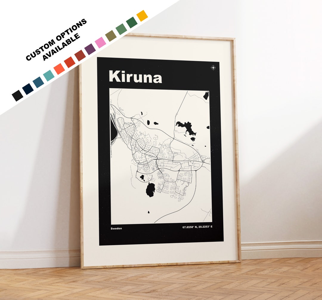 Kiruna Print - Map Print - Mid Century Modern - Vintage Style - Kiruna ...