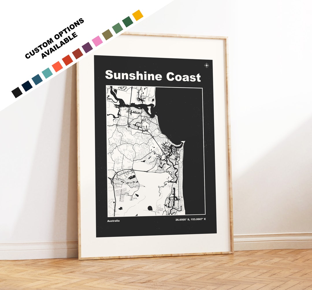 Sunshine Coast Map Print - Custom Options/colours Available - Prints or ...