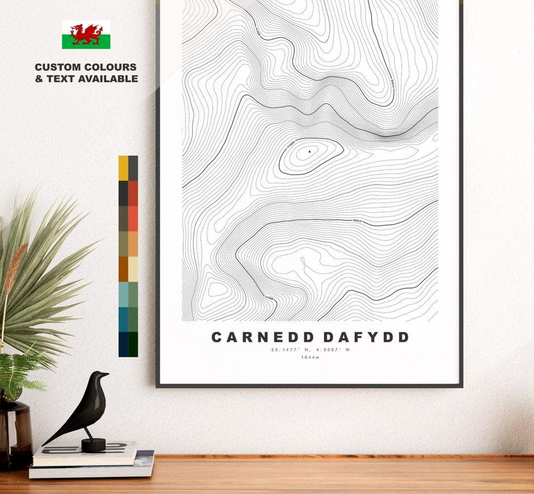 Carnedd Dafydd Print Contour Map Snowdonia Wales Topographic Map Print ...