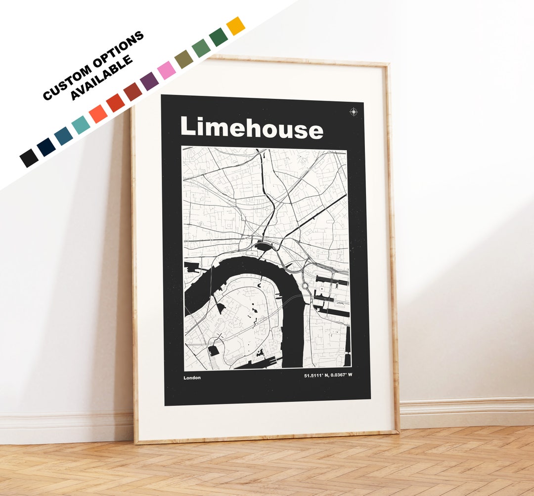 Limehouse Map Print Custom Options/colours Available Prints or Framed ...