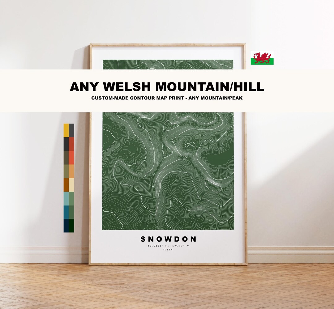 Custom Welsh Mountain Print - Any Location - Contour Print - Wales ...