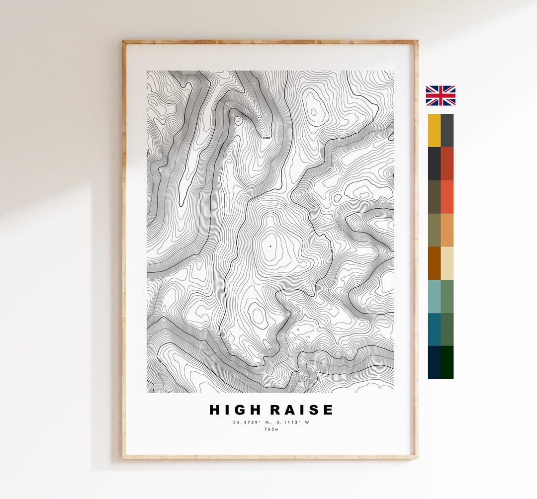 High Raise Print - Contour Map - High Raise Lake District - Lake ...