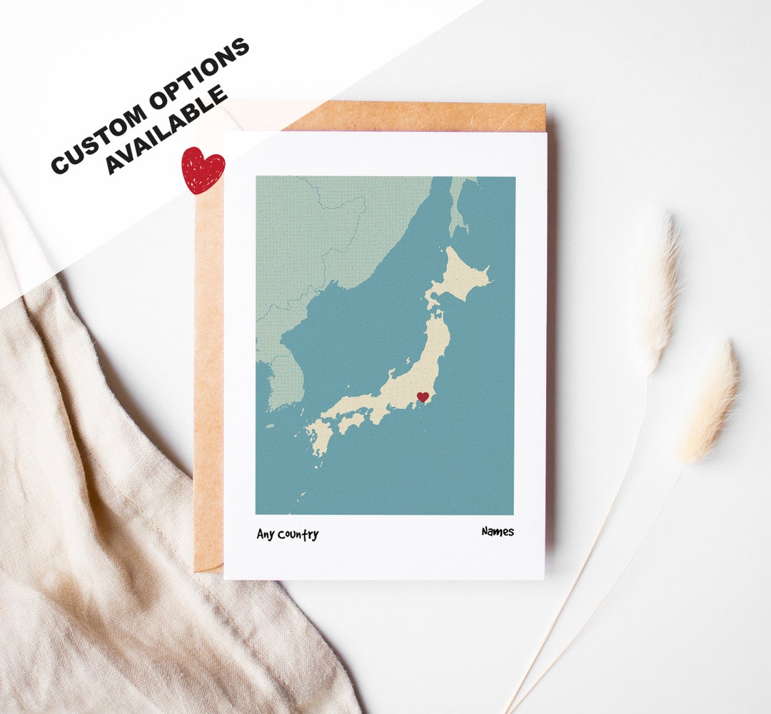 Custom Map Card, Any Country - Custom Text/heart Location - Blank ...