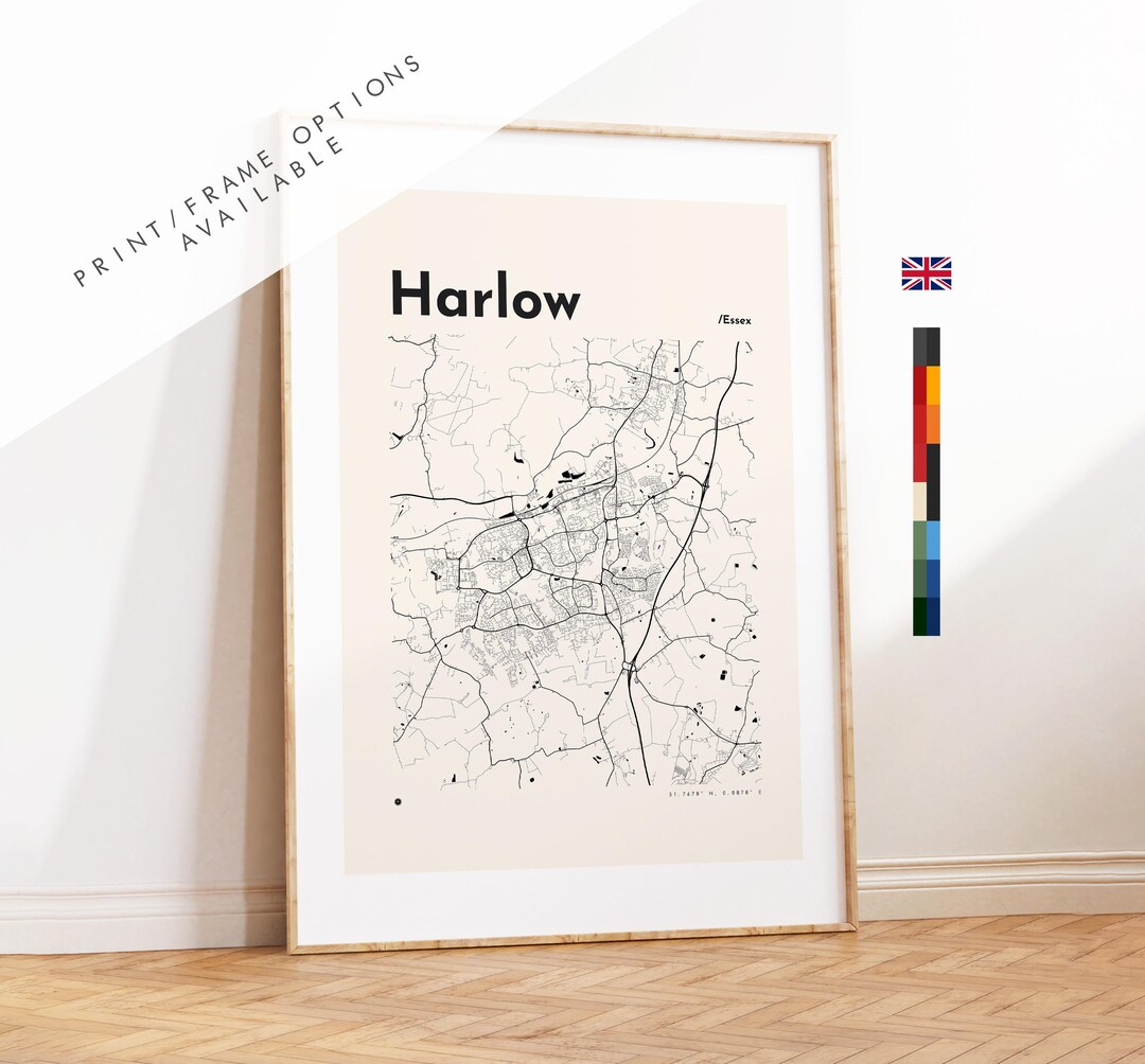 Harlow Map Print - Custom Options/colours Available - Prints or Framed ...