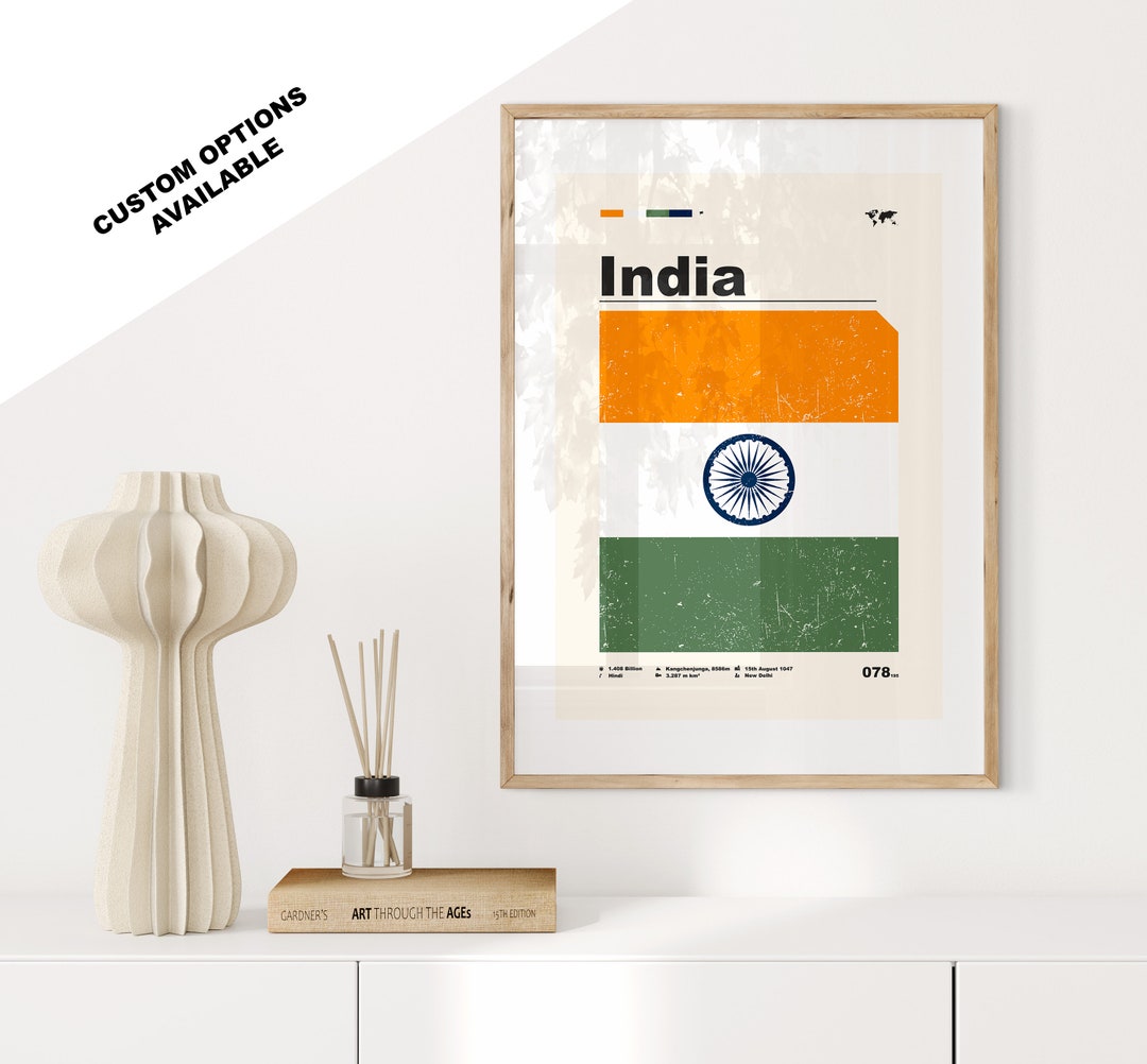 India Flag Print Flag Poster Mid Century Modern Custom Options ...
