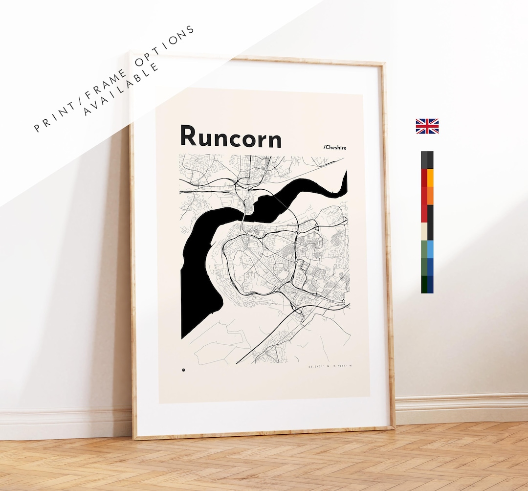 Runcorn Map Print - Custom Options/colours Available - Prints or Framed ...