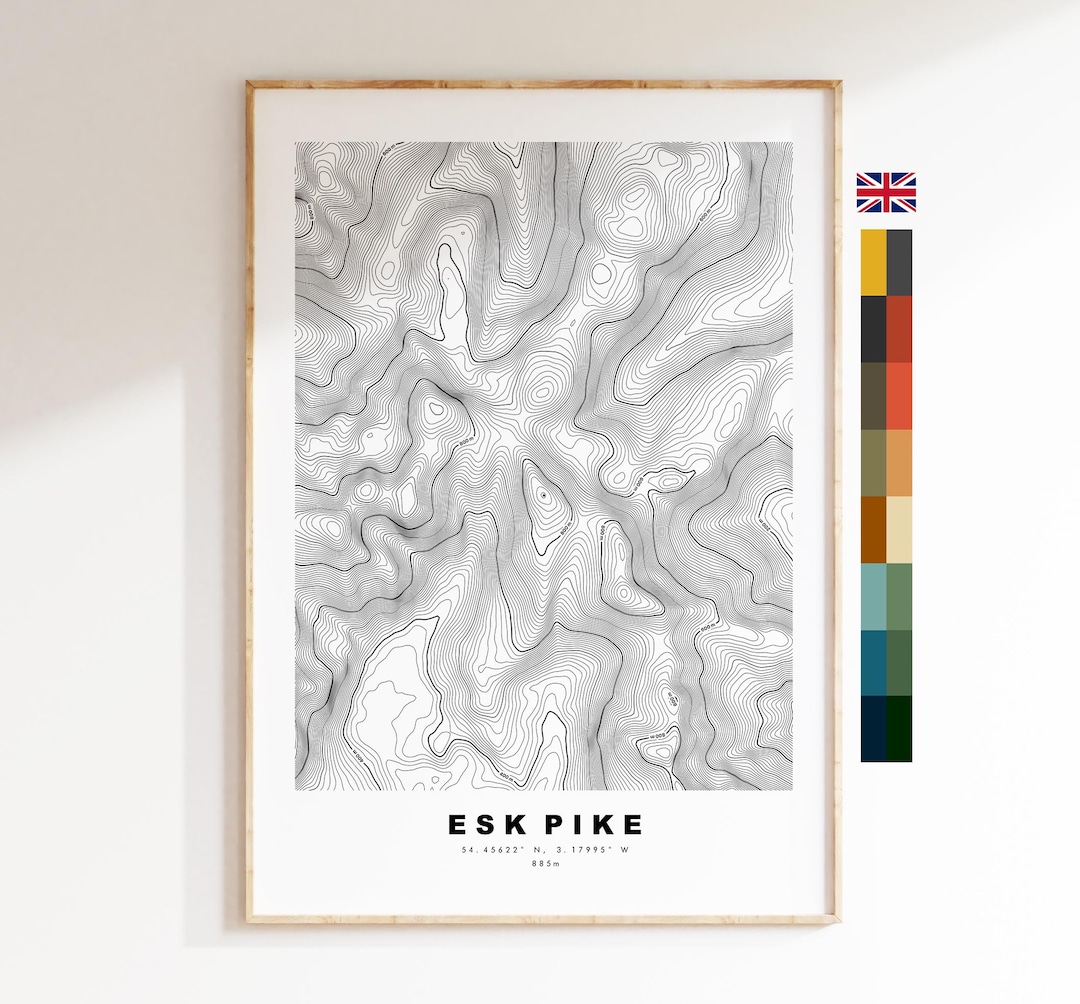 Esk Pike Print - Contour Map - Esk Pike Lake District Map - Lake ...